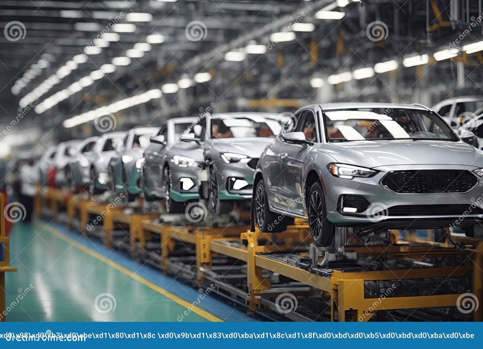 Mass Production Assembly Line of Cars Stock Illustration - Illustration ...