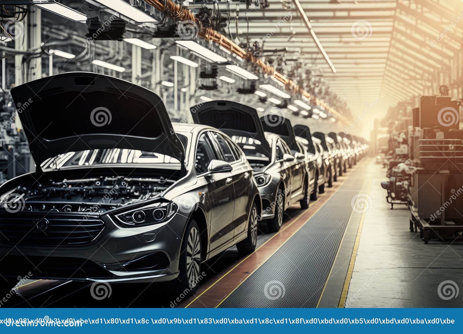 Mass Production Assembly Line of Modern Cars. Ai Generative Stock ...