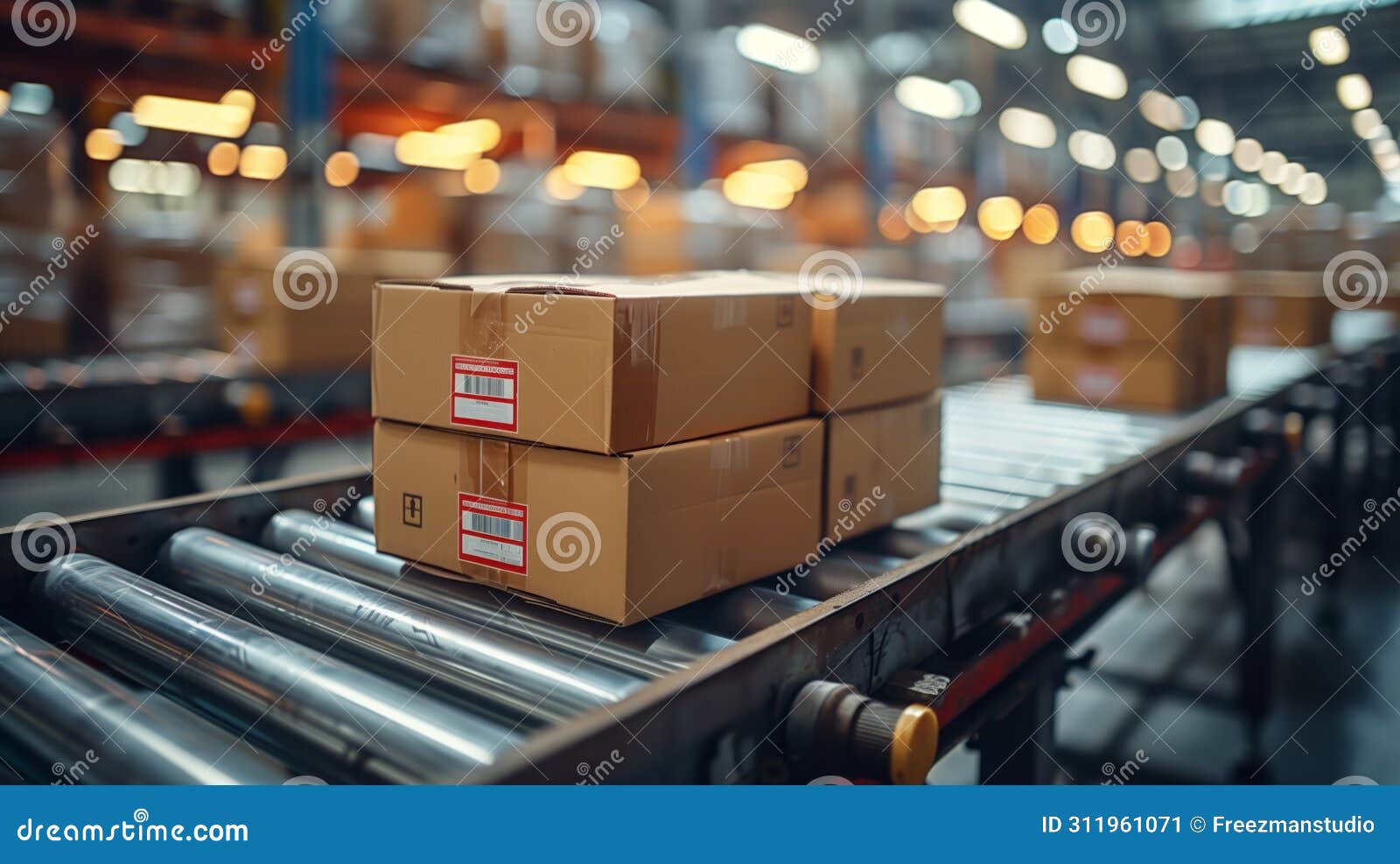 Mass Production of Cardboard Boxes on Conveyor Belt in Warehouse Stock ...