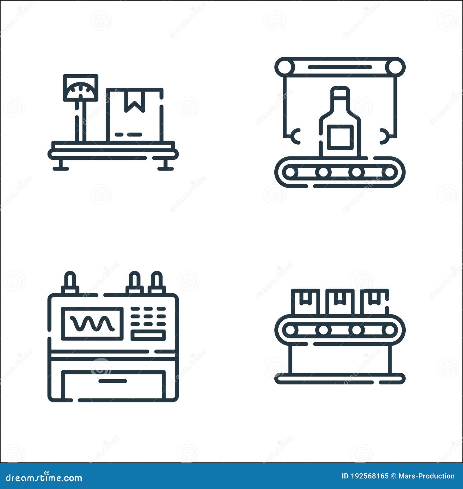 Mass Production Line Icons. Linear Set Stock Vector - Illustration of ...