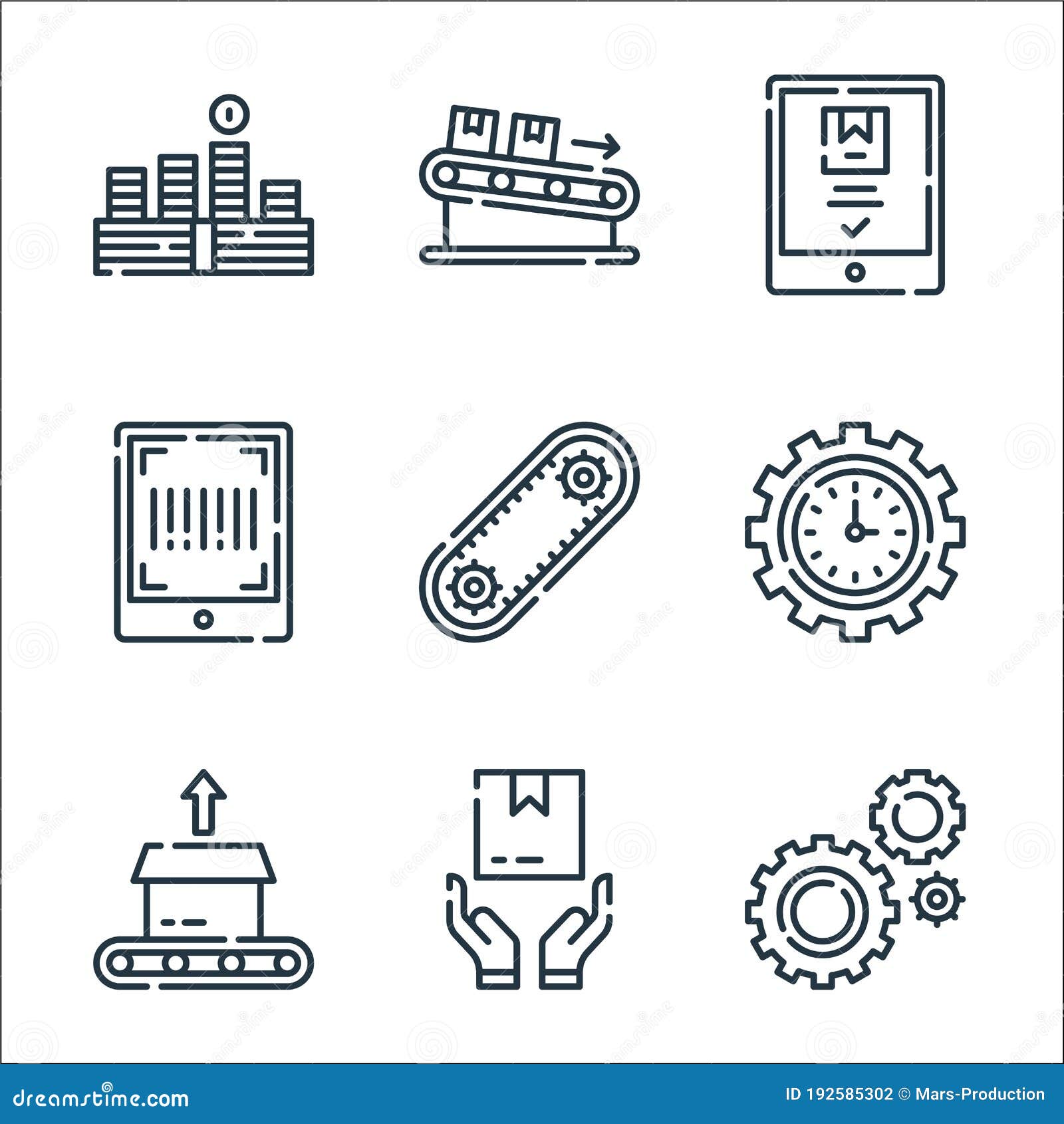Mass Production Line Icons. Linear Set Stock Vector - Illustration of ...