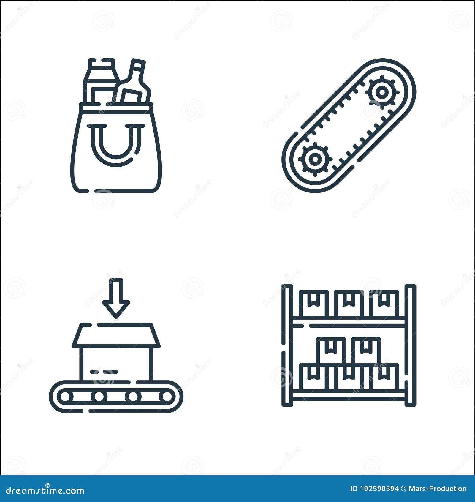 Mass Production Line Icons. Linear Set Stock Vector - Illustration of ...