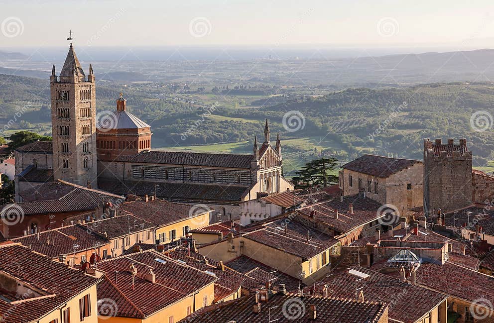 Massa Marittima Old Town And San Cerbone Duomo Cathedral Tuscany Stock