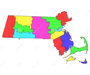 Massachusetts Administrative Map. Counties Map of Massachusetts with ...