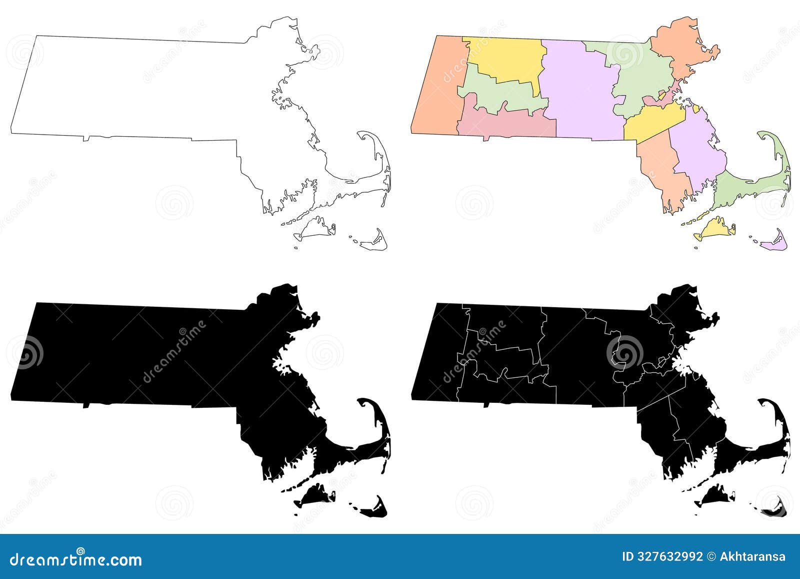 Massachusetts Administrative Map, Massachusetts Outline and Counties ...