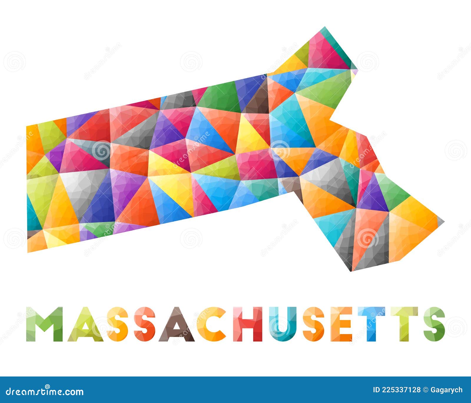 Massachusetts - Colorful Low Poly Us State Shape. Stock Vector ...