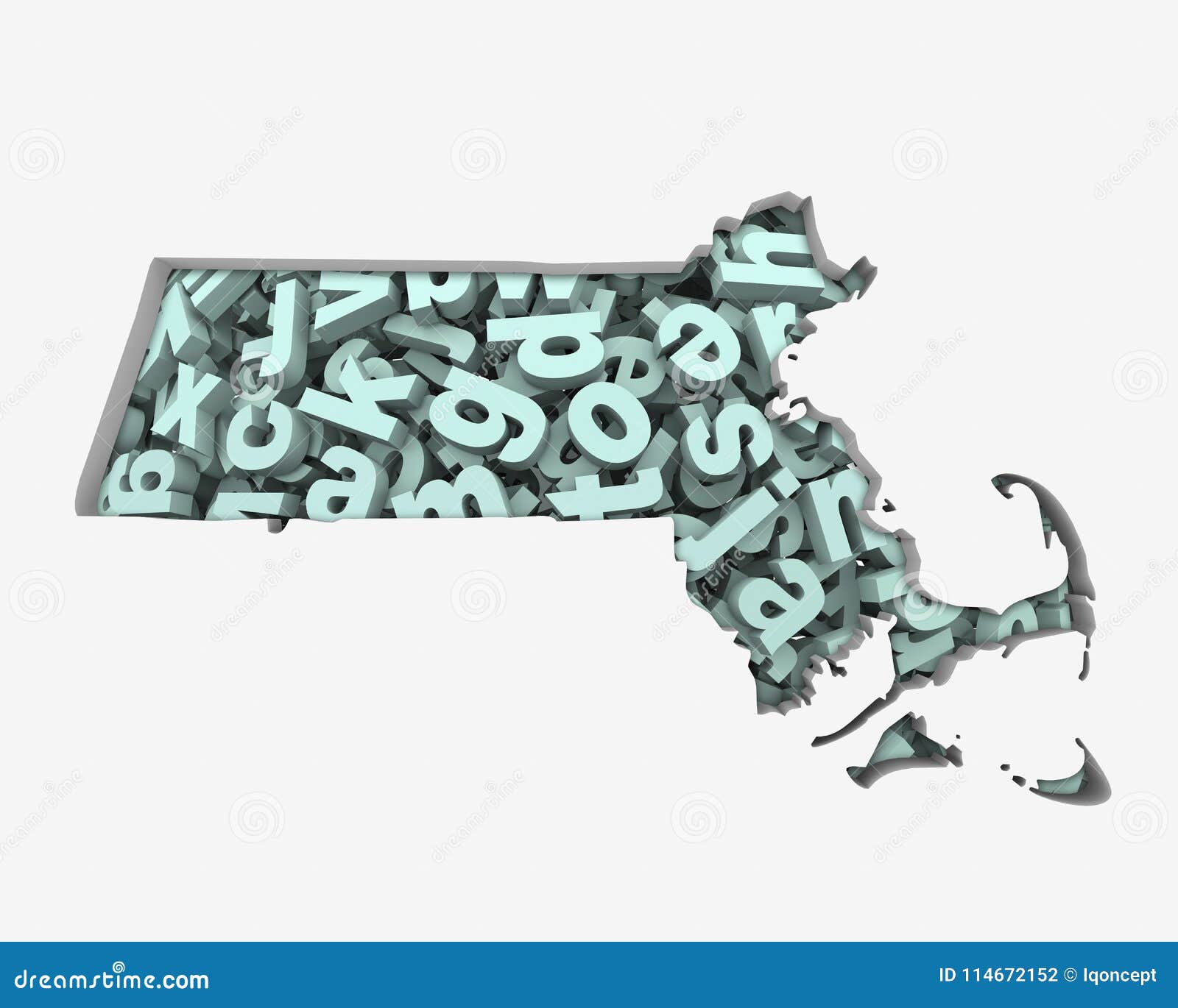 Massachusetts MA Letters Map Education Reading Writing Schools 3 Stock ...