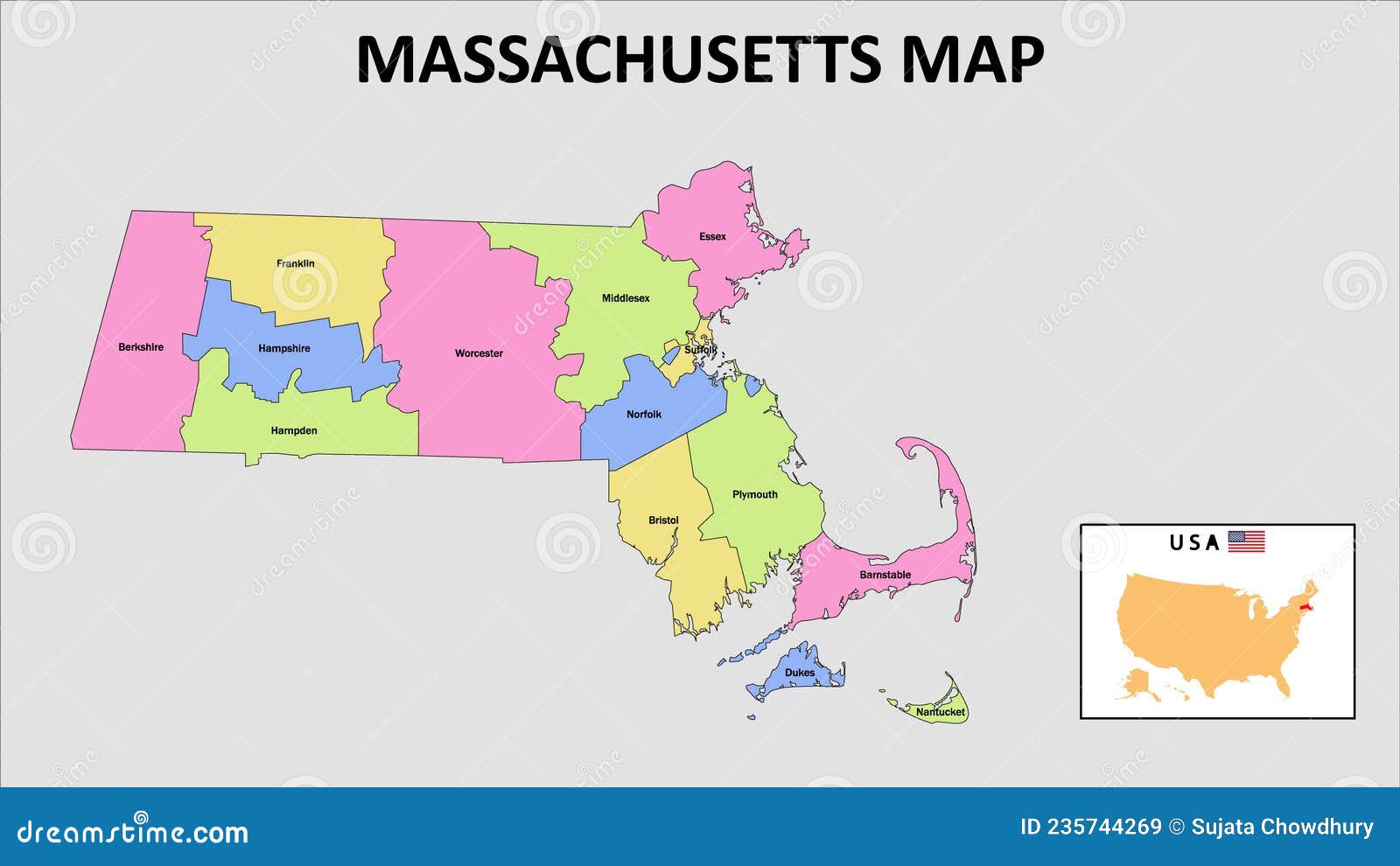 Massachusetts Map. District Map of Massachusetts in 2020 Stock Vector ...