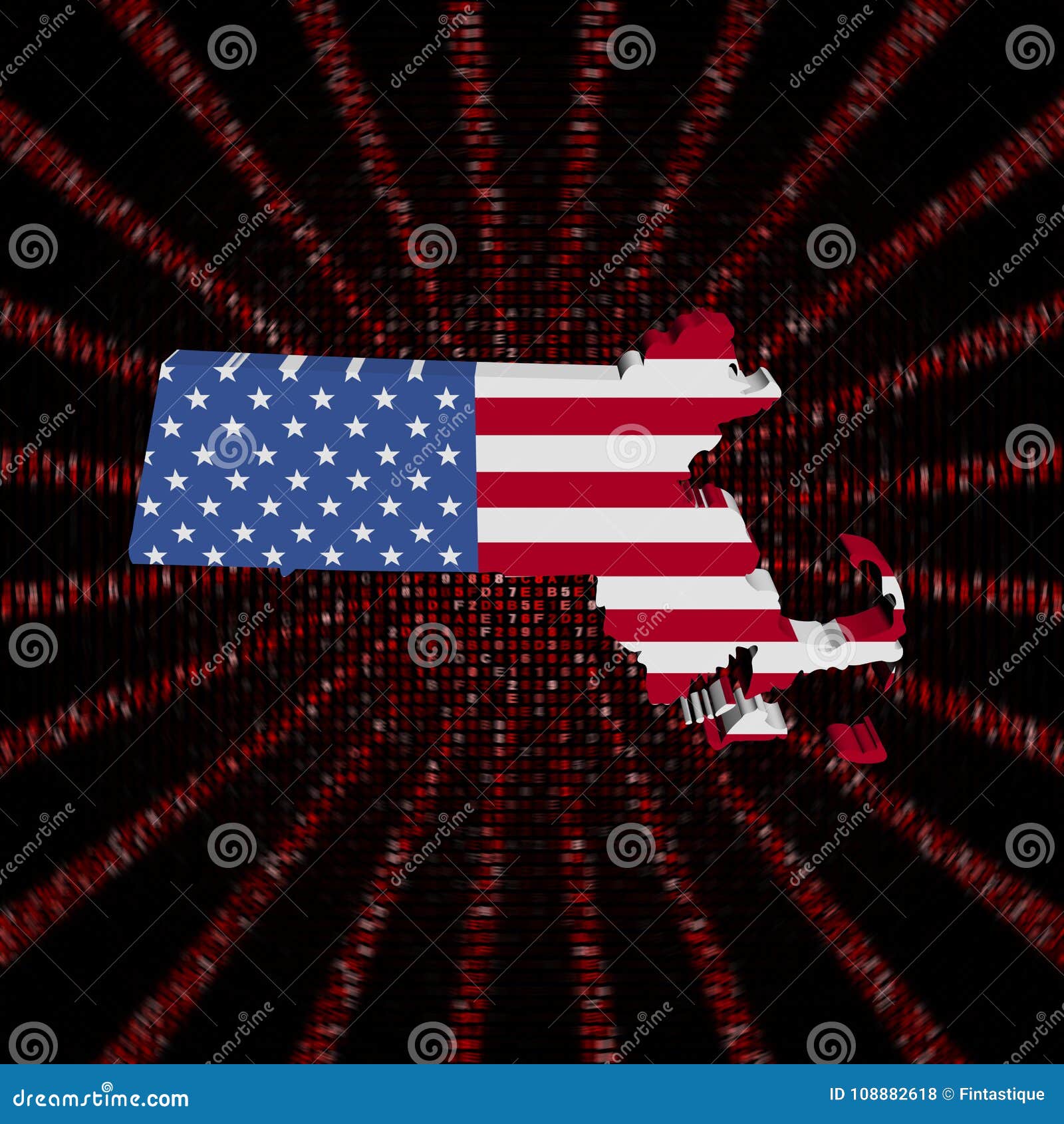 Massachusetts Map Flag on Red Hex Code Burst Illustration Stock ...