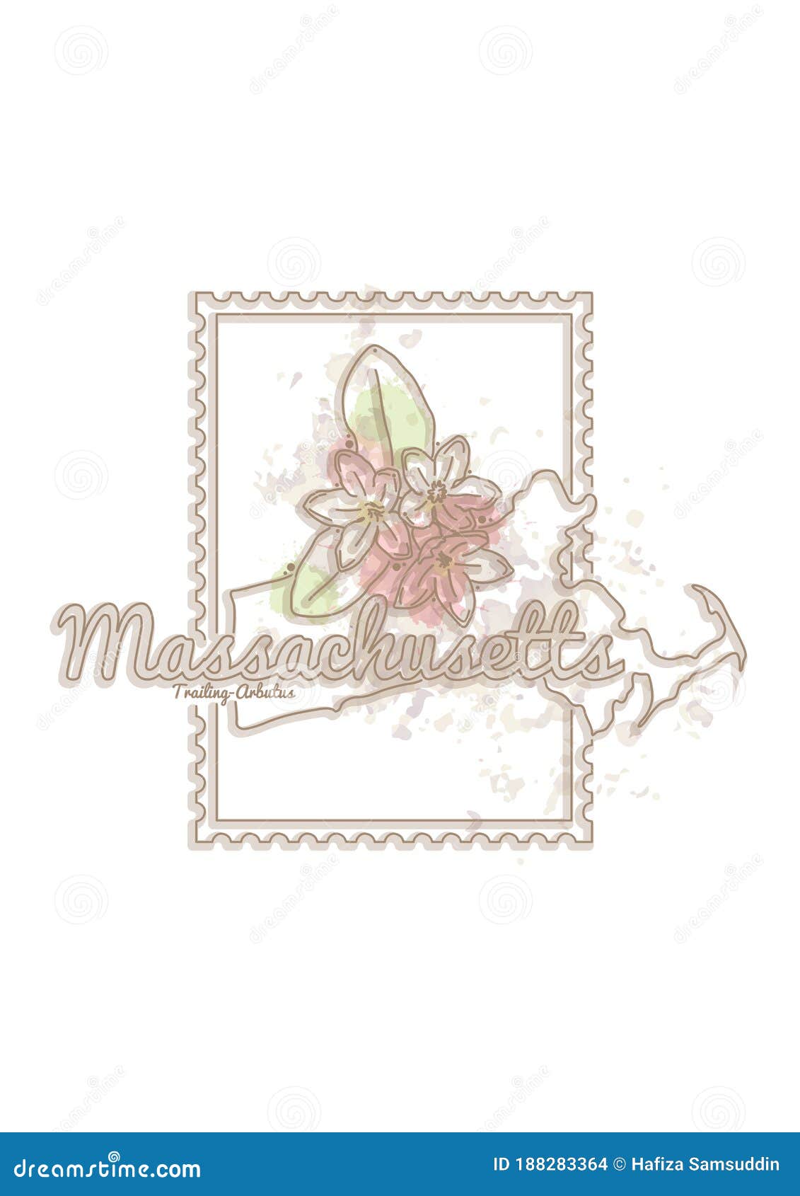 Massachusetts Map with Flower. Vector Illustration Decorative Design ...