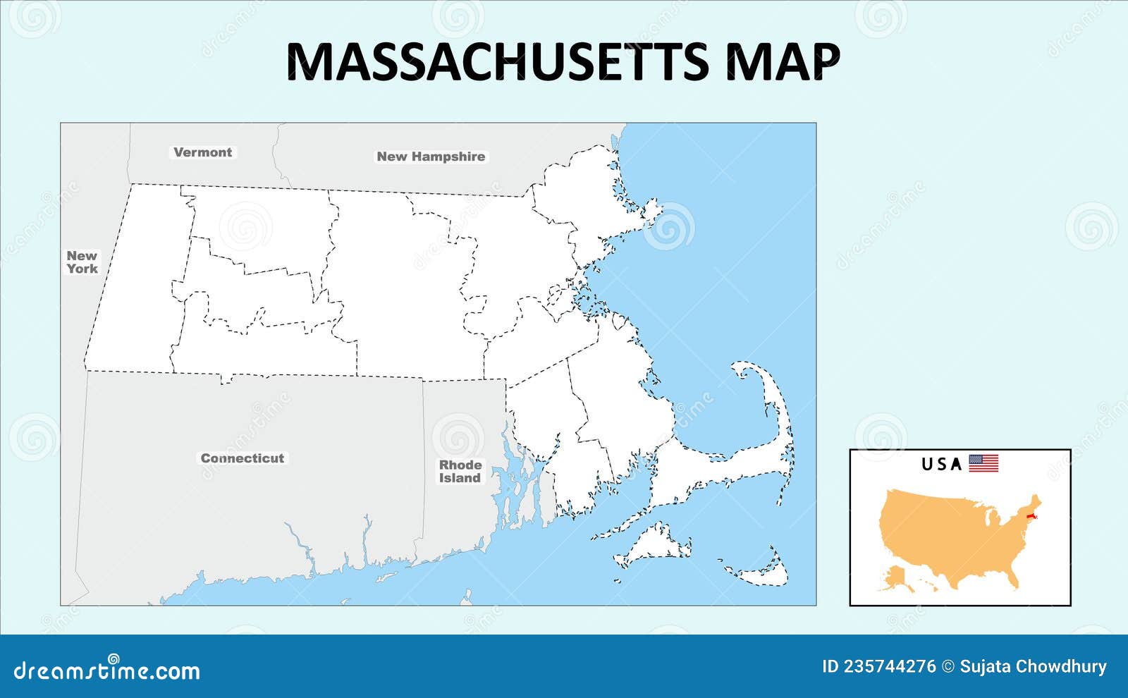 Massachusetts Map. Political Map of Massachusetts with Boundaries in ...