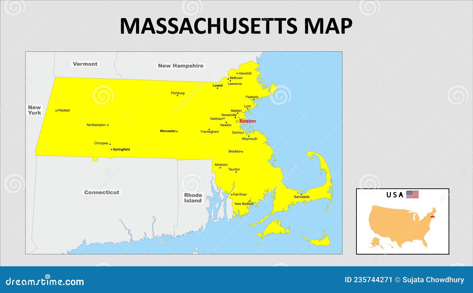 Massachusetts Map. State and District Map of Massachusetts Stock Vector ...