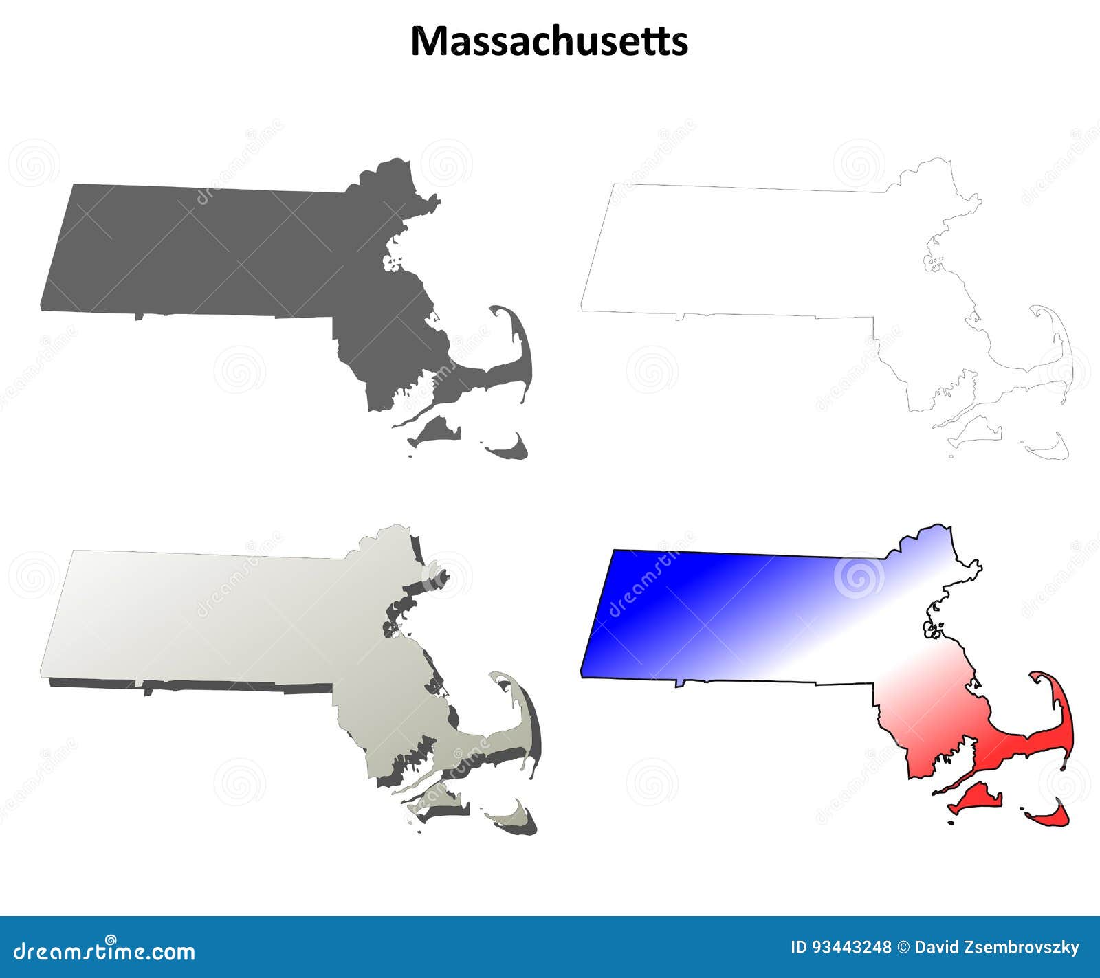 Blank Massachusetts Vector Map Silhouette Illustration Isolated On ...