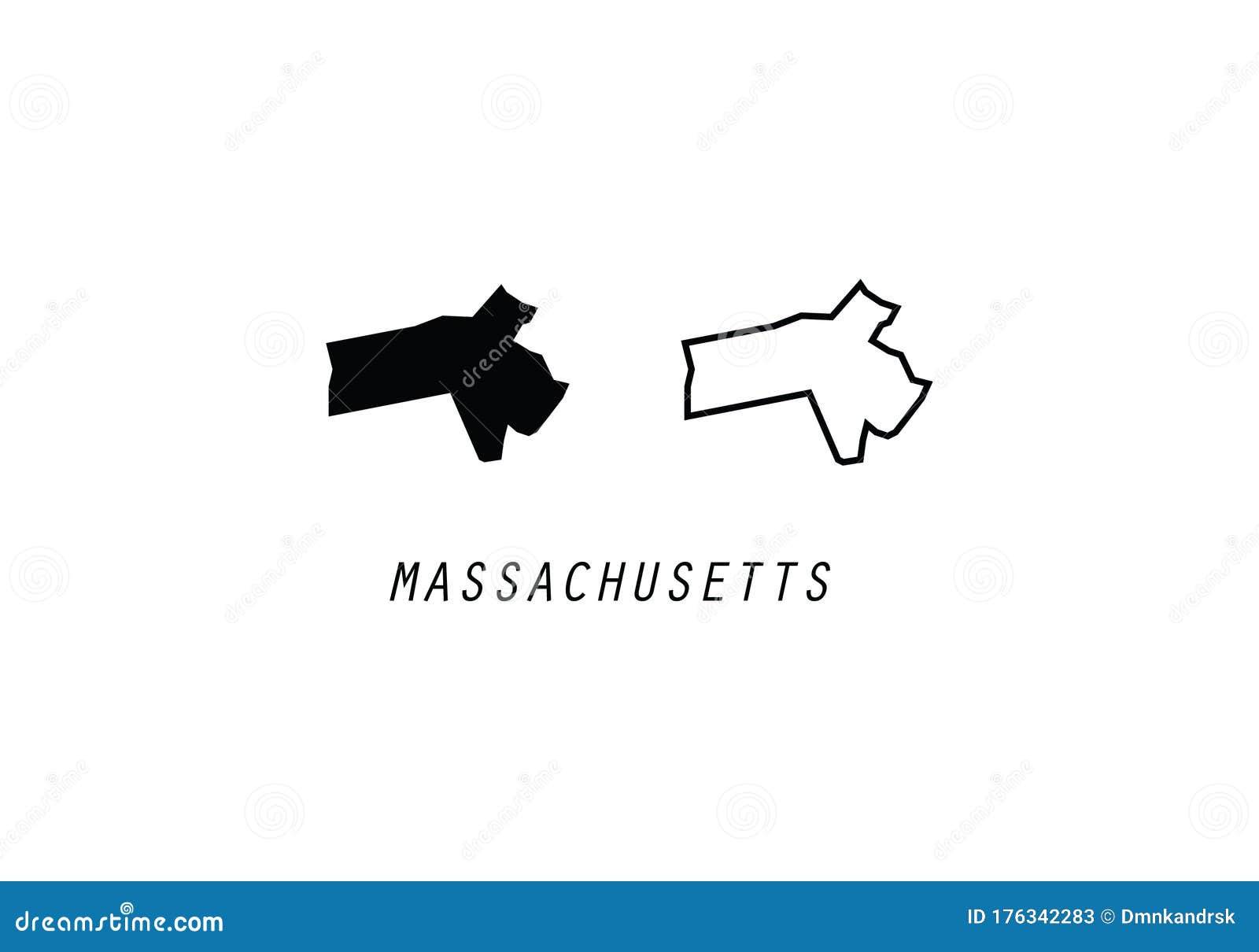 Massachusetts Outline Map State Shape USA America Borders Stock Vector ...