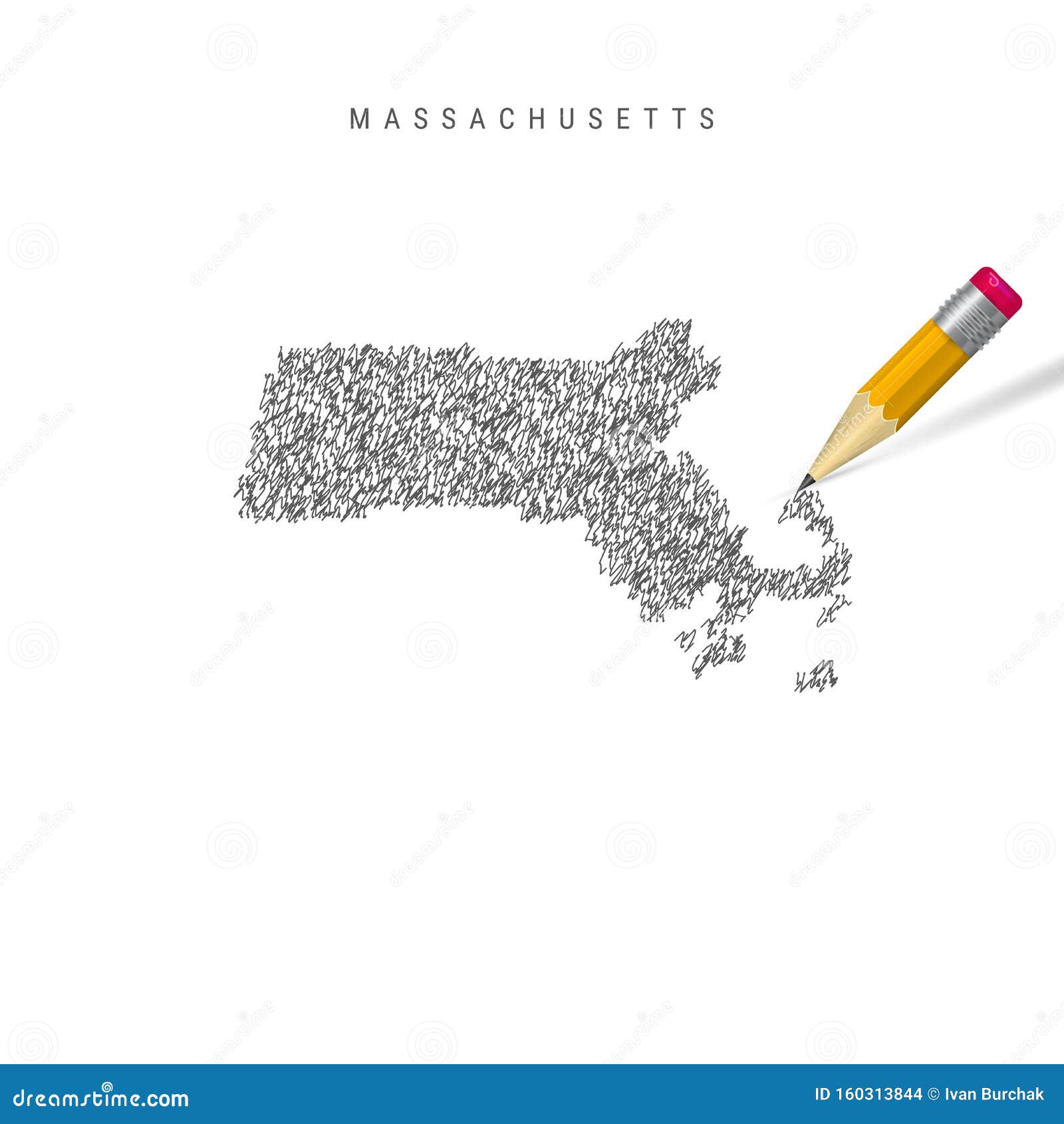 Massachusetts Sketch Scribble Map Isolated On White Background. Hand ...