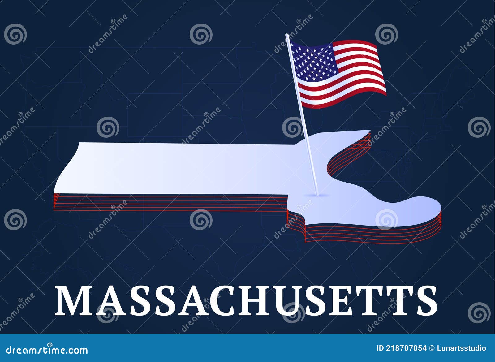 Massachusetts State Isometric Map and USA National Flag 3D Isometric ...