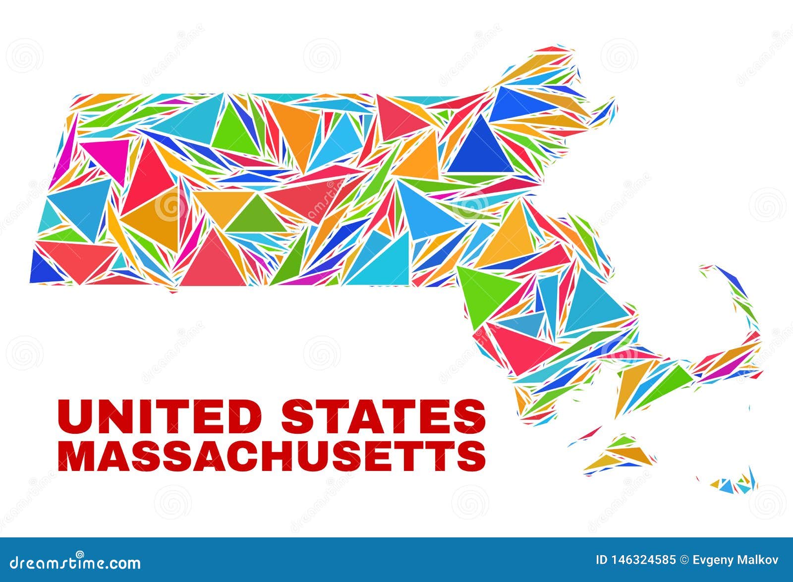 Massachusetts State Map - Mosaic of Color Triangles Stock Vector ...