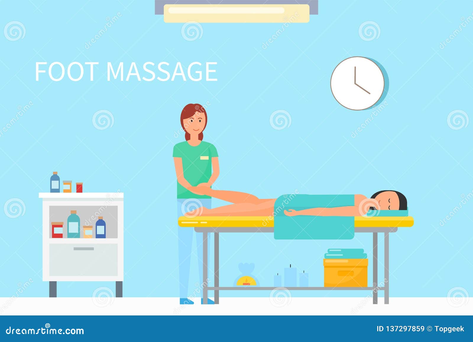 Massage De Pied Fait Par La Masseuse Experte Female Vector Illustration