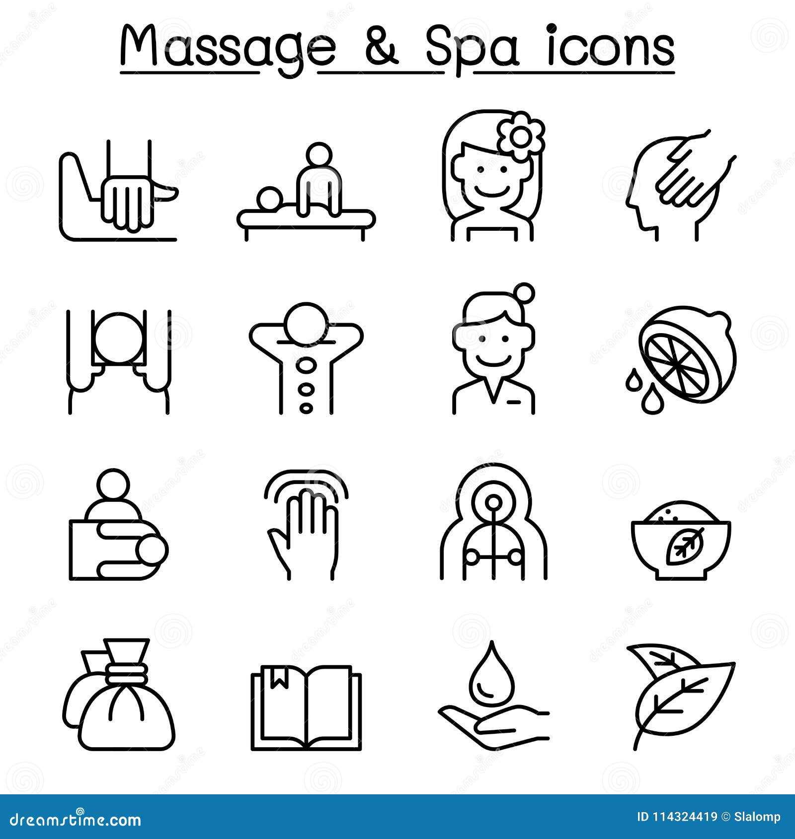 Massage & Spa Icon Set in Thin Line Style Stock Vector - Illustration ...