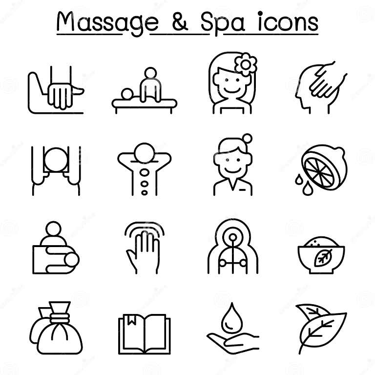 Massage & Spa Icon Set in Thin Line Style Stock Vector - Illustration ...