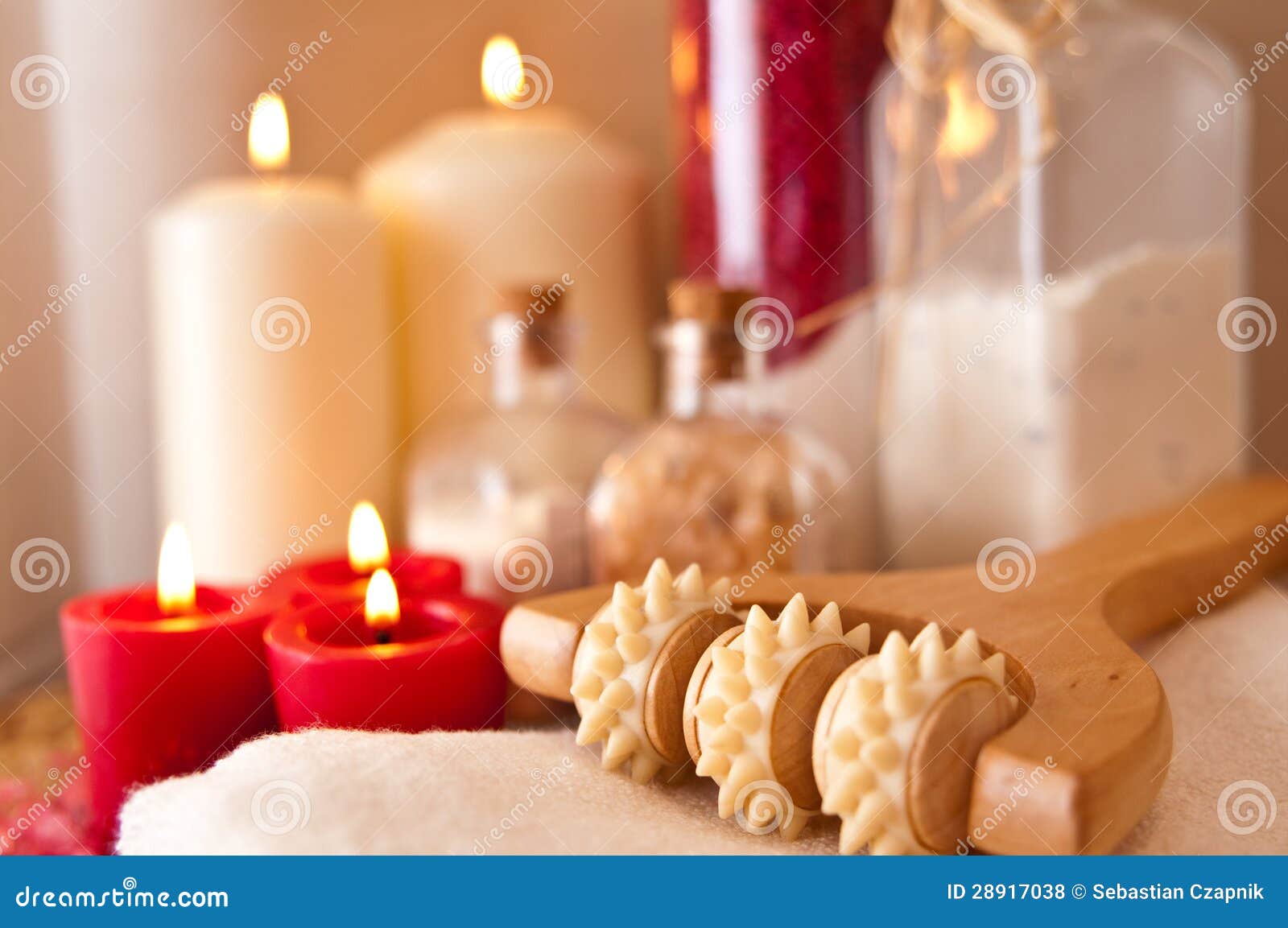 Massage roller and candles stock photo. Image of beauty - 28917038