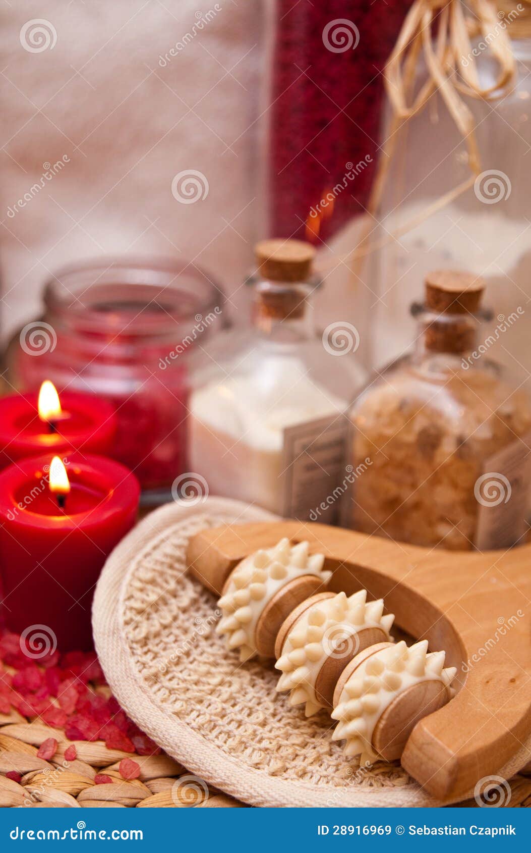 Massage Roller and Red Candles Stock Image - Image of burns, candles ...