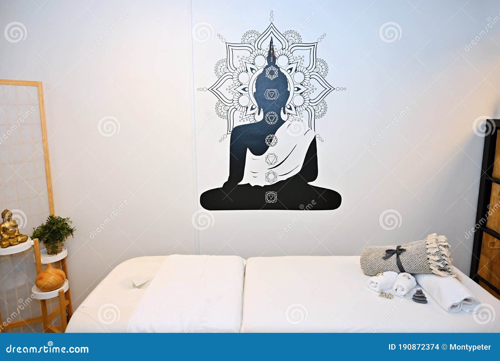 Massage Room Interior Massage Couch With Accessories For Massages And Rehabilitation Stock