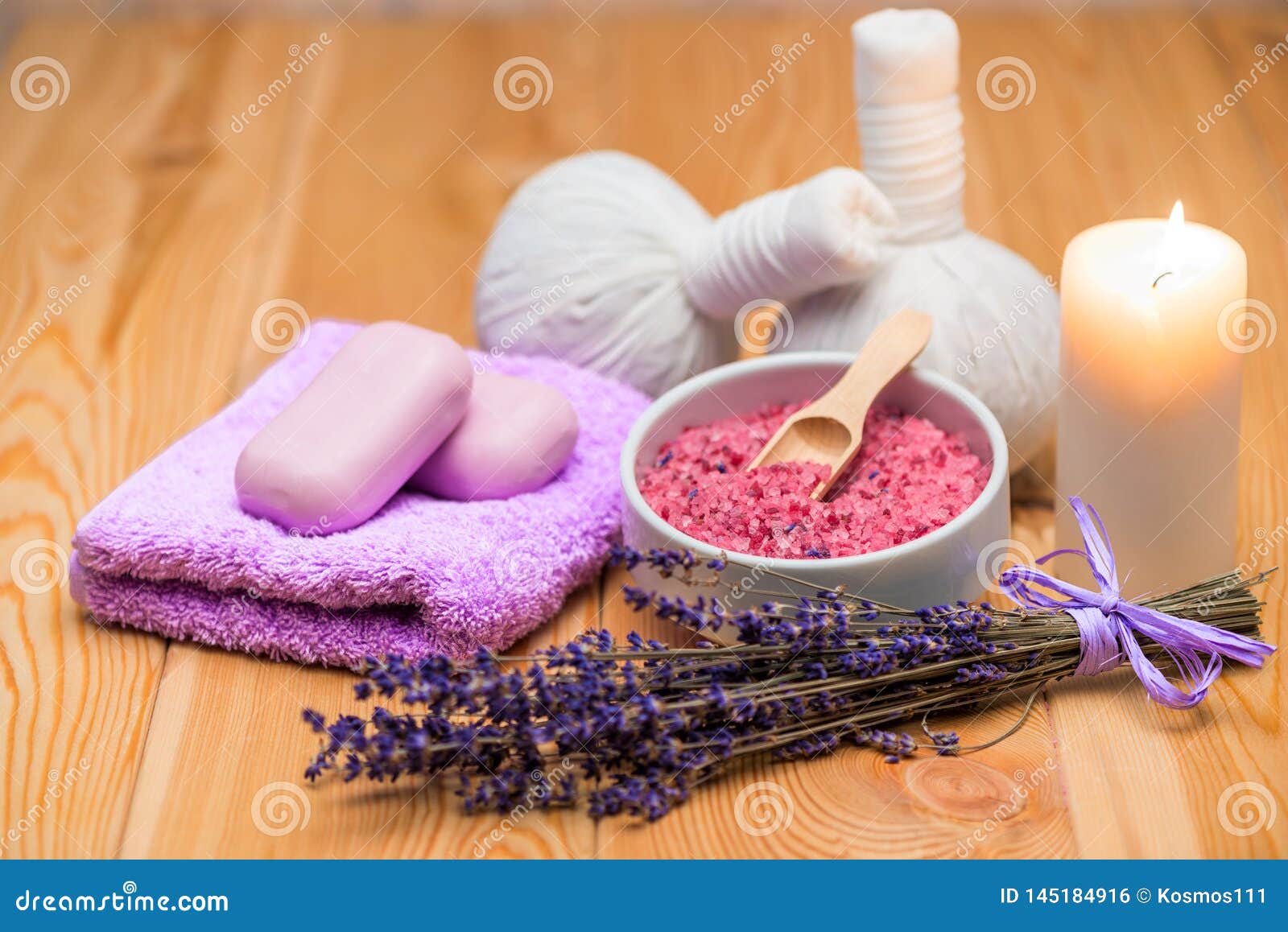 Massage and Spa Objects with Lavender, Burning Candle for Relax Objects ...