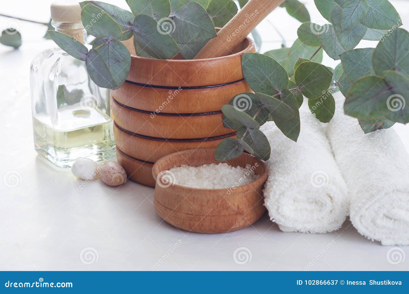 Massage and Spa Products with Branches of Eucalyptus. Stock Image ...