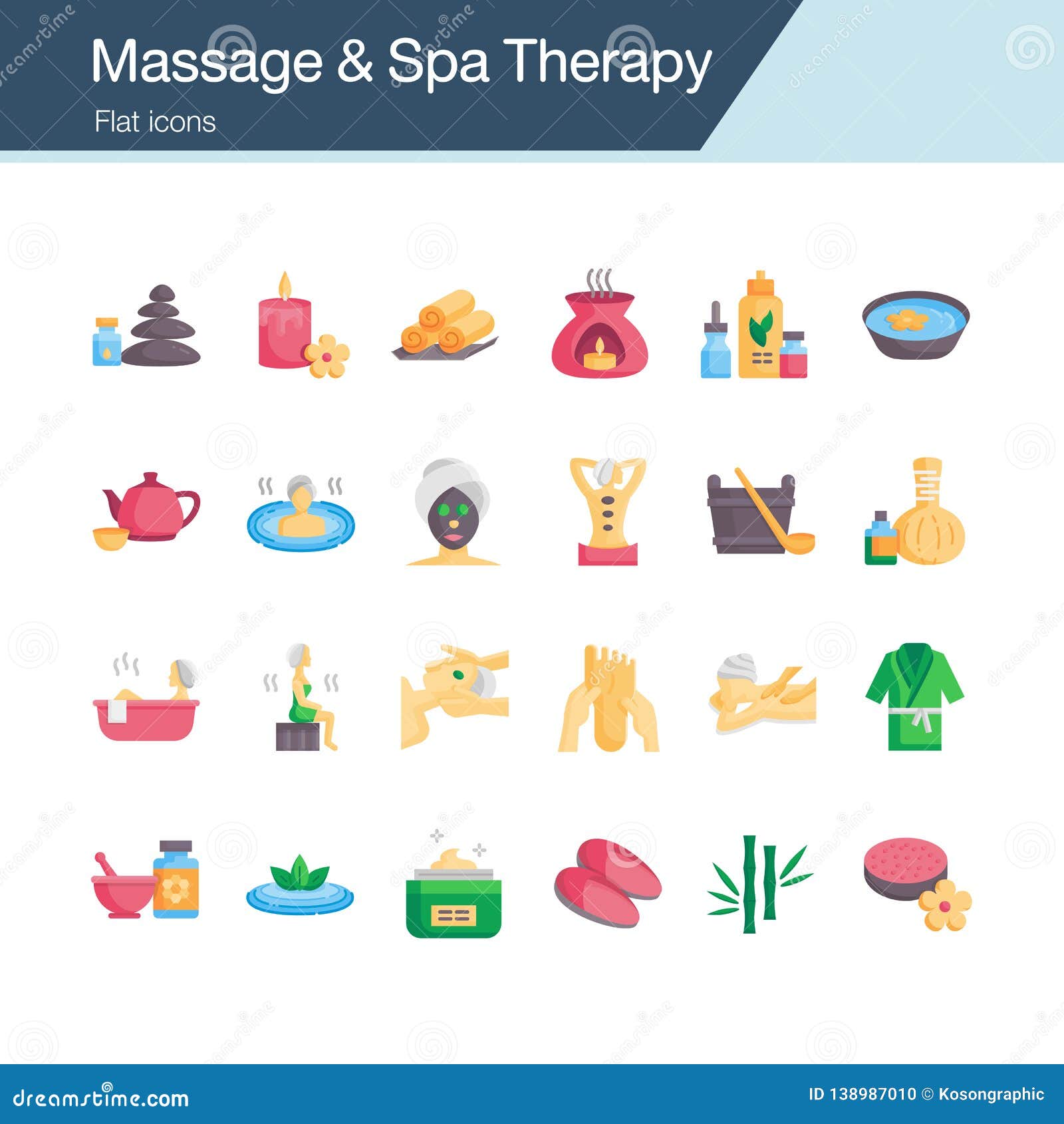Massage and Spa Therapy Icons. Flat Design. for Presentation, Graphic ...