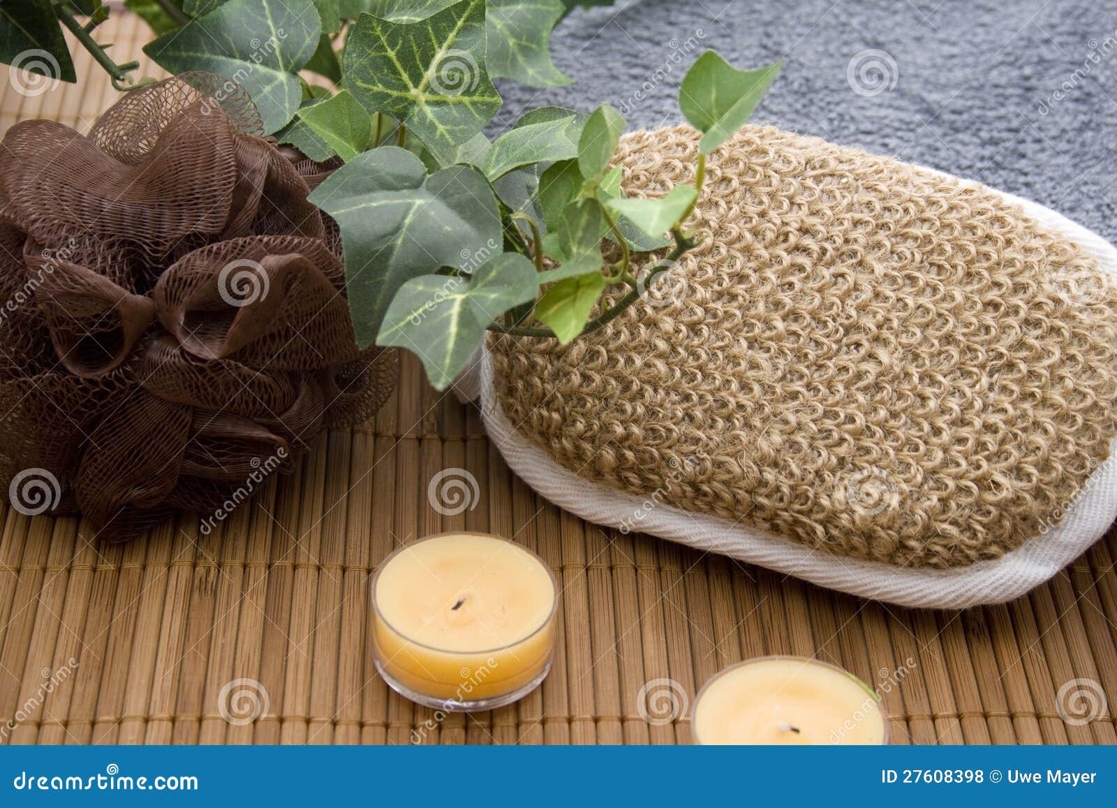 Massage sponge with candle stock photo. Image of personal - 27608398