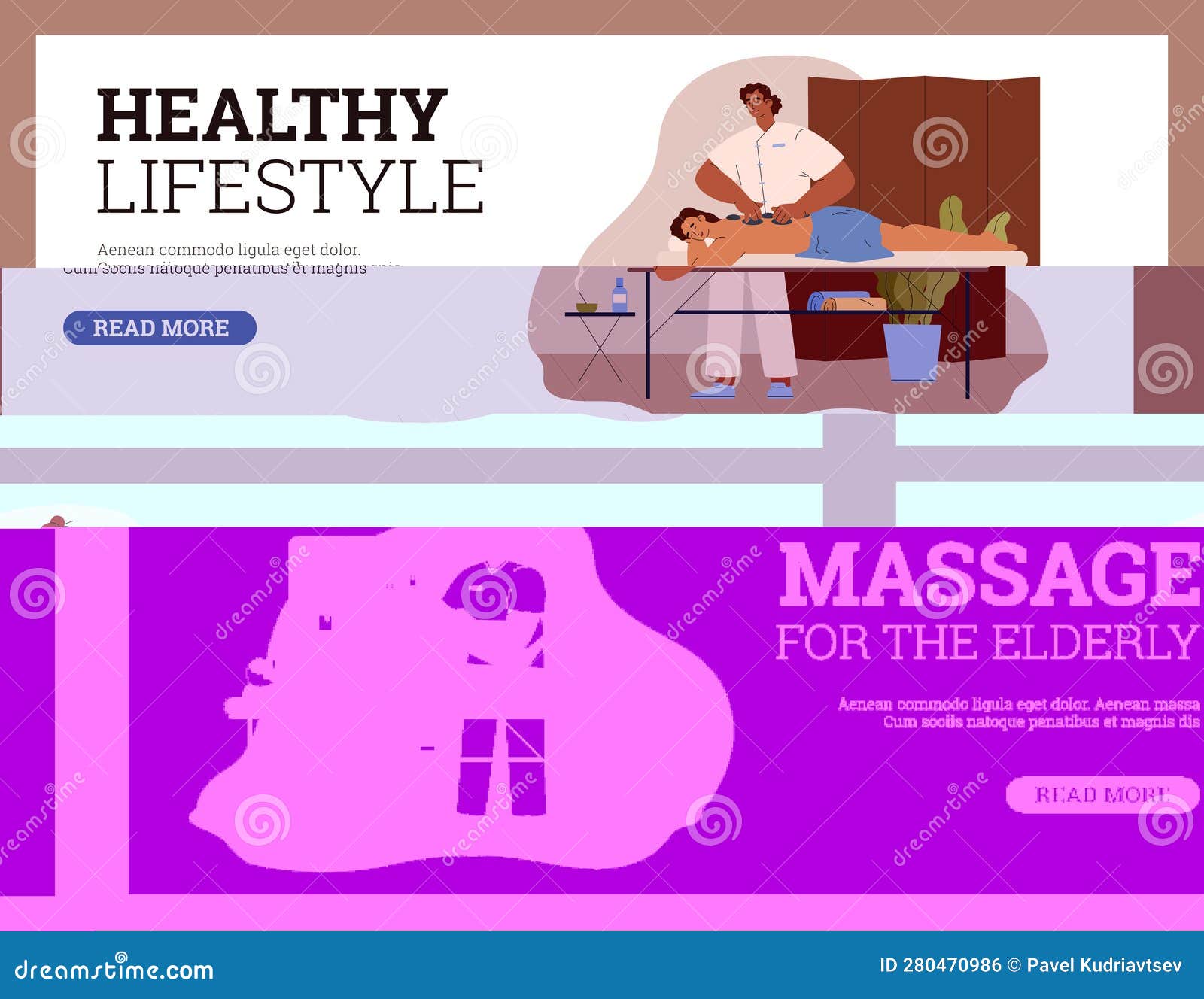 Massage Therapy Advertising Web Banners Set Flat Vector Illustration