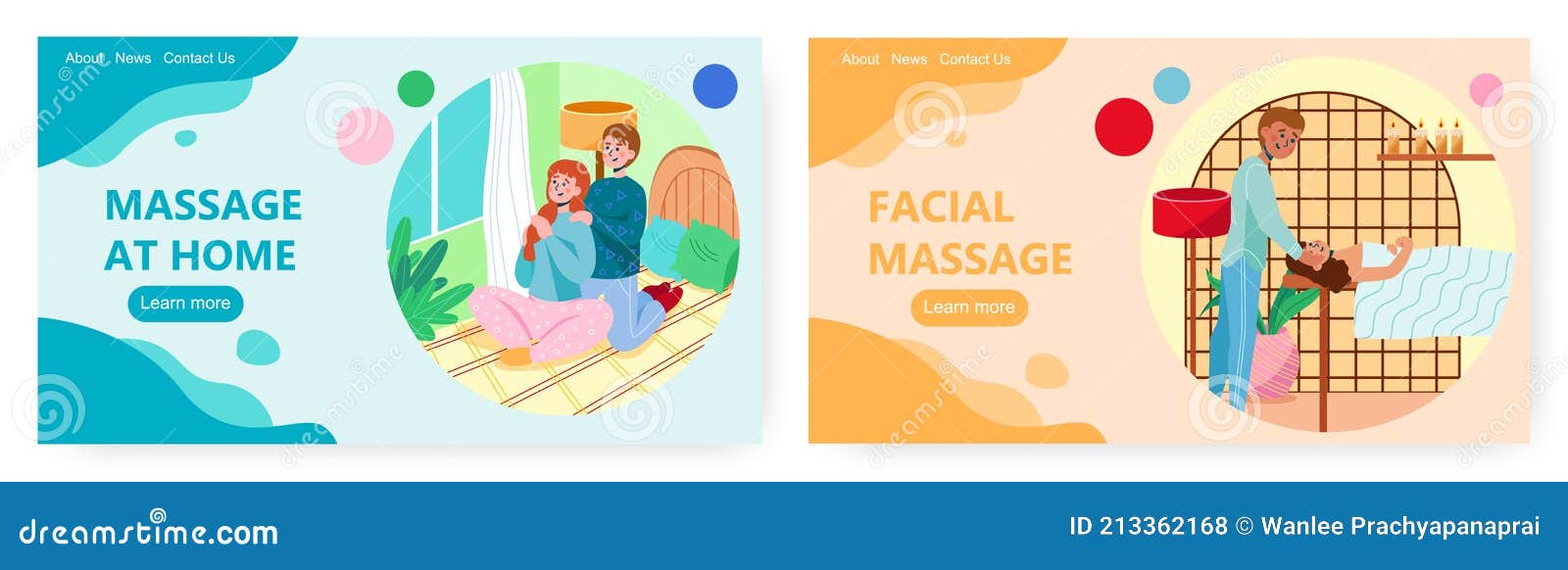 Massage Therapy Landing Page Design Website Banner Vector Template Set Stock Vector