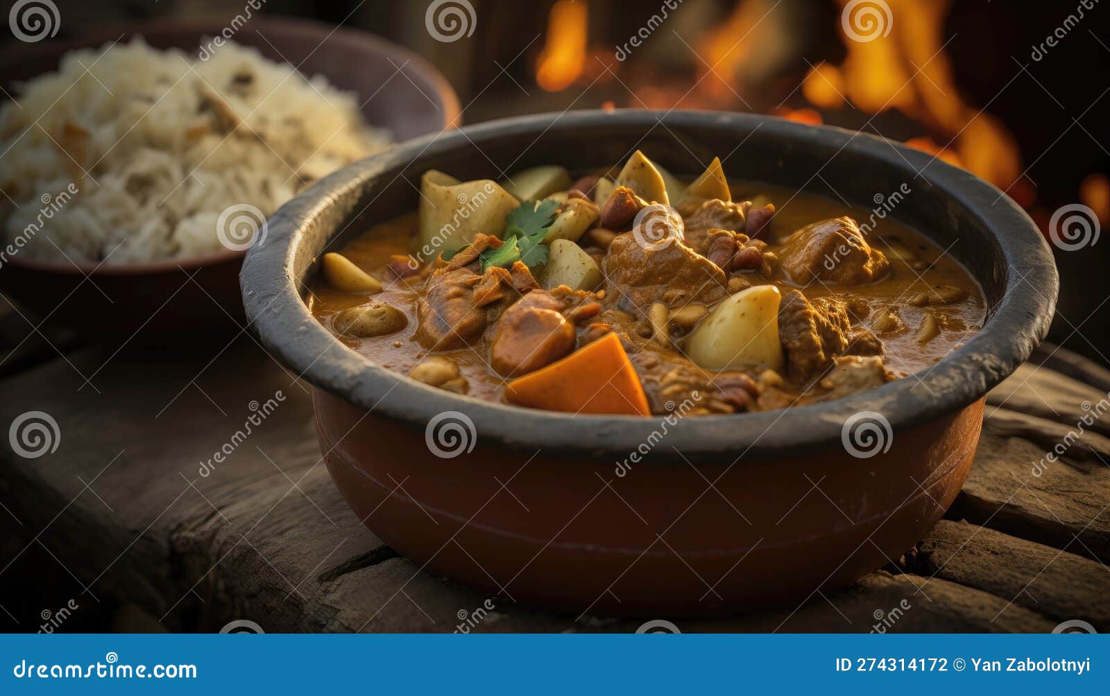 Massaman Curry on Stone, Blurred Background, Rustic Pub. Generative AI ...