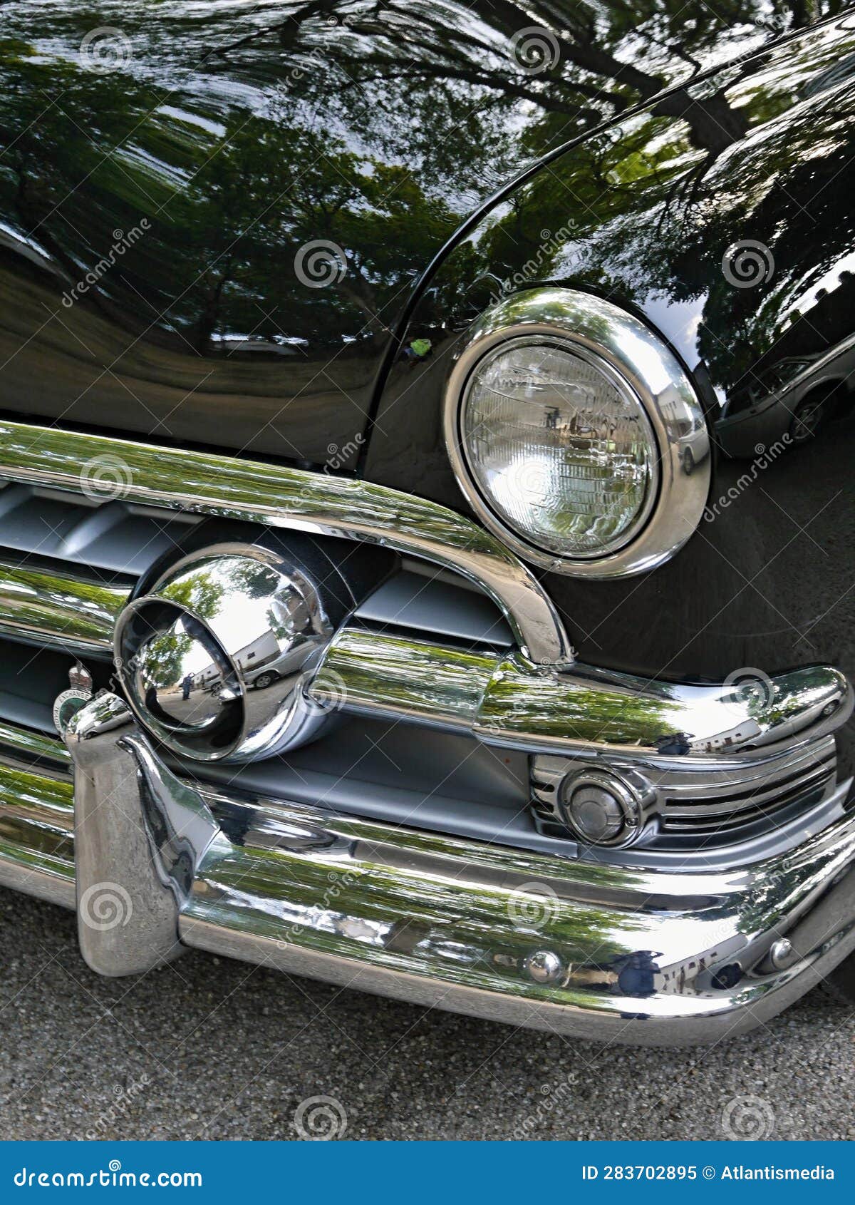 Chrome Front of a Historic American Ford Custom Deluxe V8 from the 50 S ...