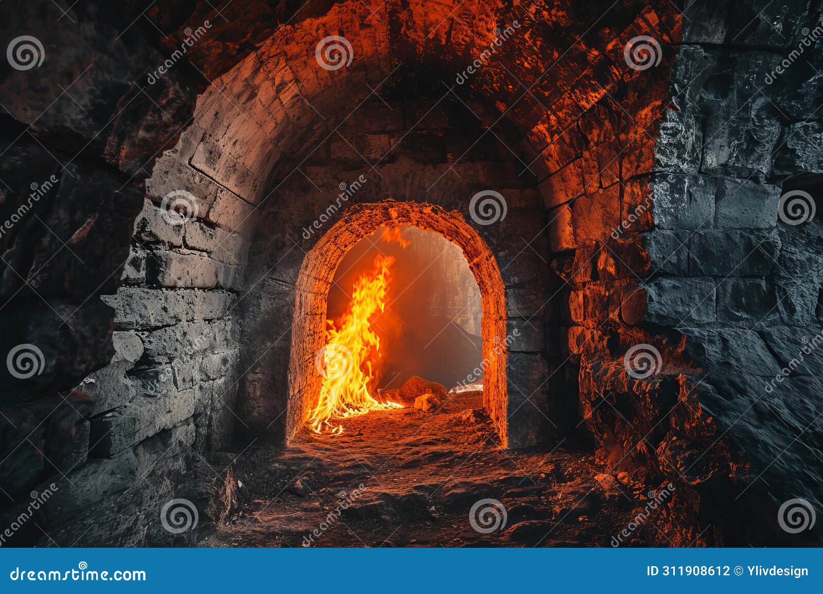 Massive Ancient Arch Fire. Generate Ai Stock Photo - Image of valley ...