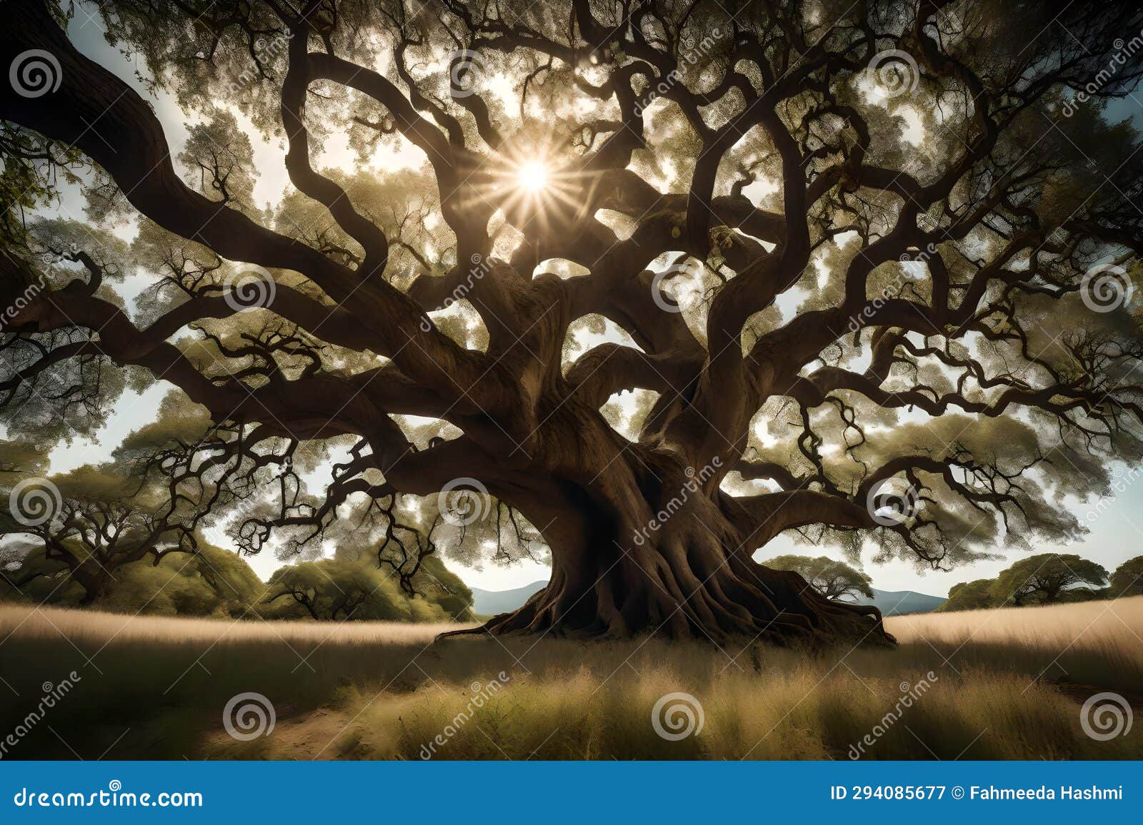 A Massive, Ancient Oak Tree With Gnarled Branches, Standing As A ...