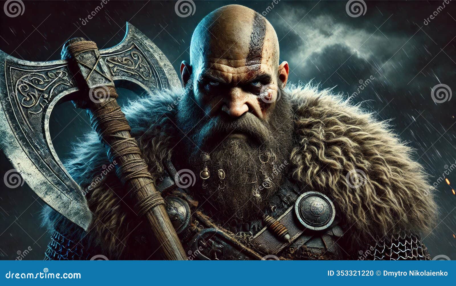 Massive Angry Viking Portrait with Axe and Dramatic Lighting Stock ...