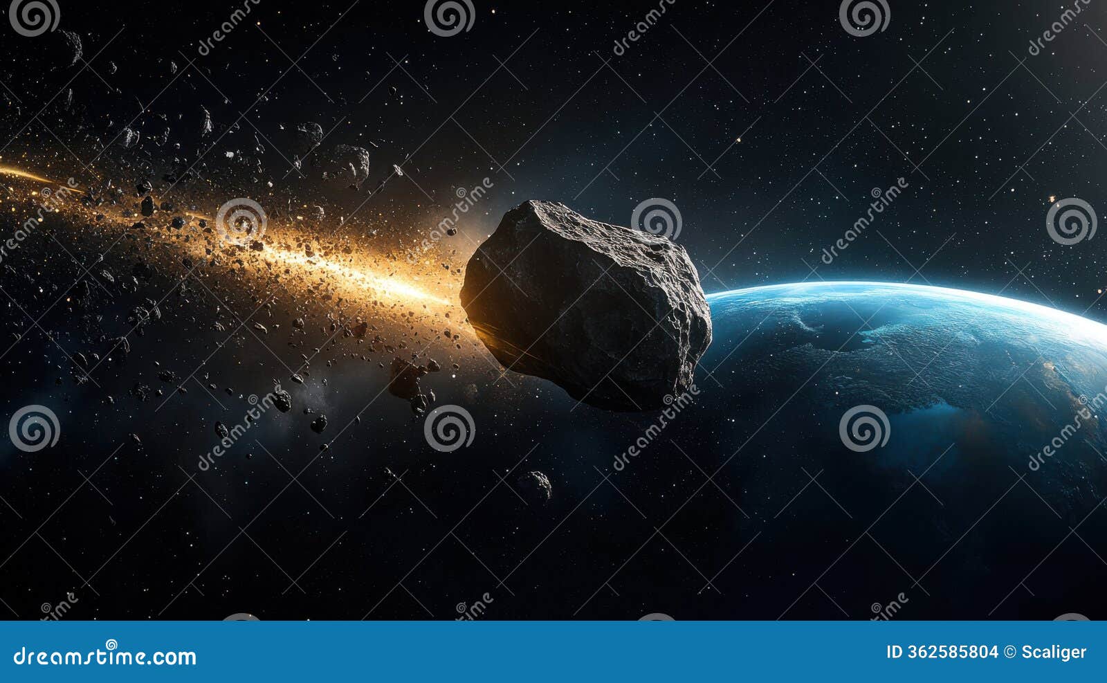 Massive Asteroid Approaching Earth in Outer Space with Fiery Trailing ...