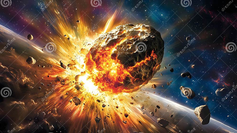 Massive Asteroid Collision in Outer Space with Explosive Debris Stock Photo - Image of science ...