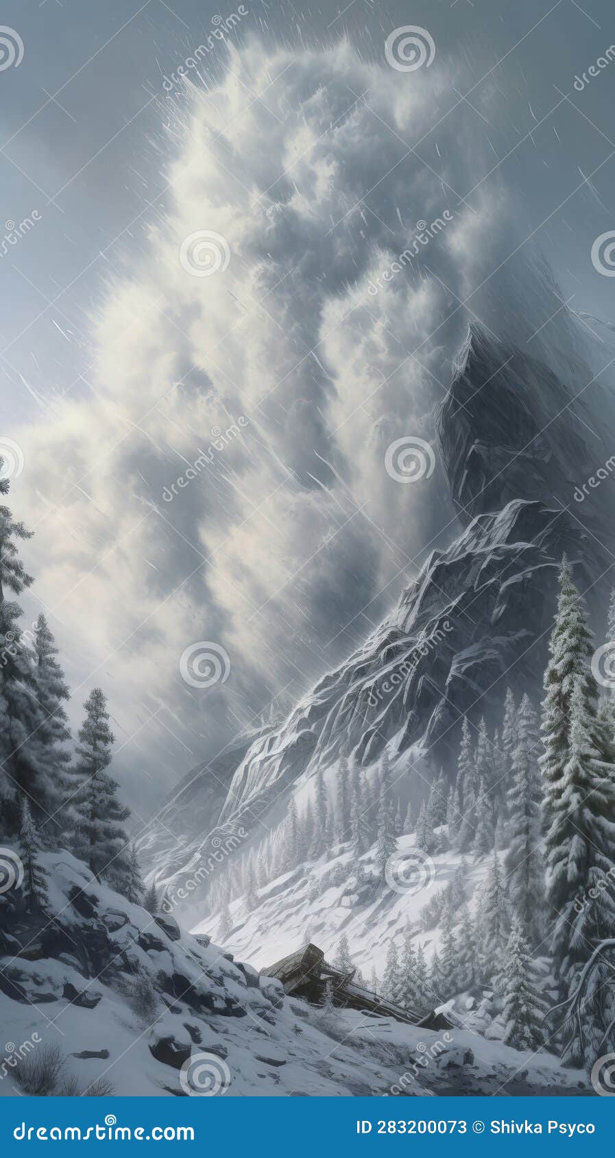A Massive Avalanche Rolling Down the Mountain Stock Illustration ...