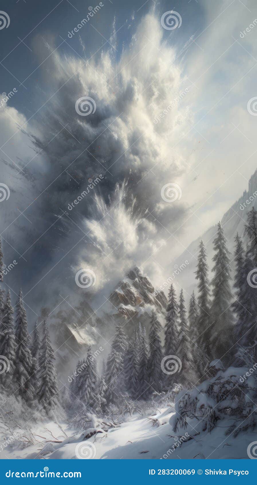 A Massive Avalanche Rolling Down the Mountain Rush Stock Illustration ...