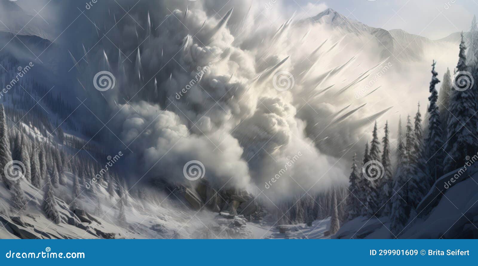 A Massive Avalanche Rolling Down the Mountain Rushing through and ...