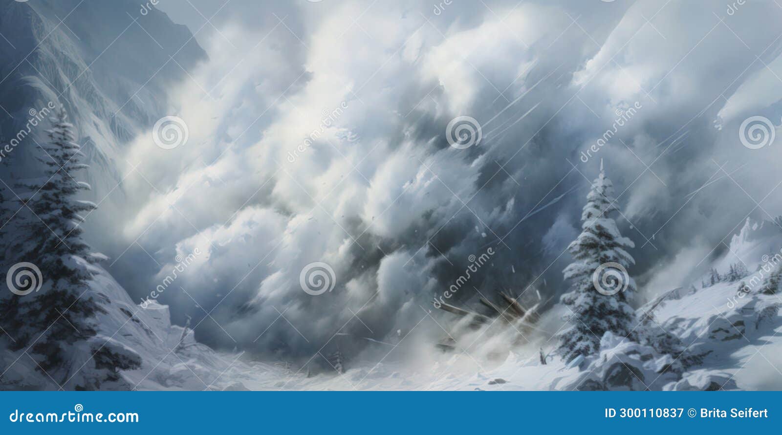 A Massive Avalanche Rolling Down the Mountain Rushing through and ...