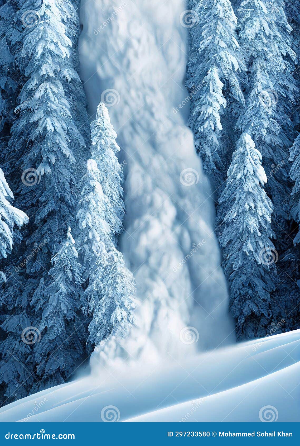 A Massive Avalanche Rolling Down the Mountain Rushing through and ...