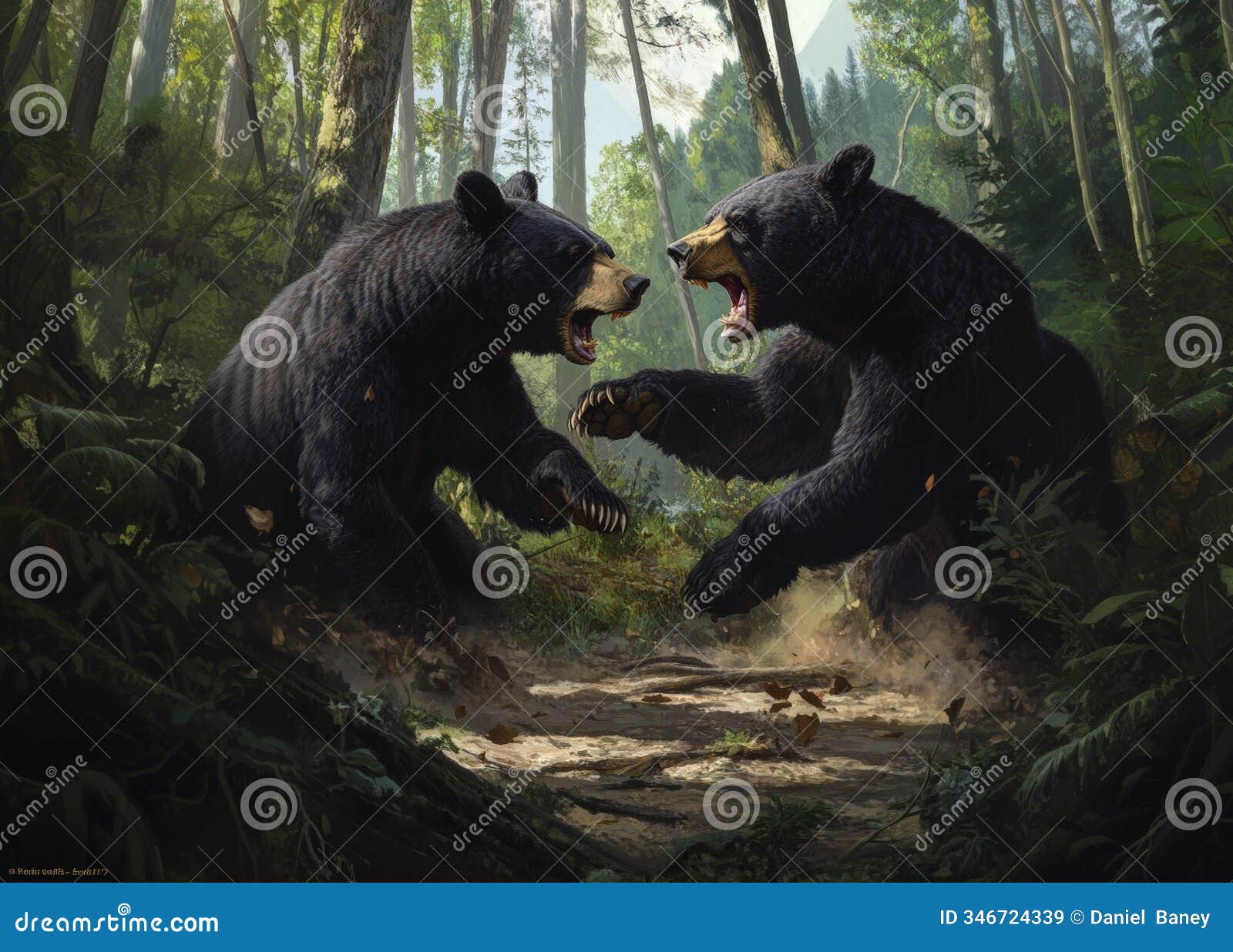 Massive Bears Fighting in Dense Forest Display Raw Power and Aggression ...
