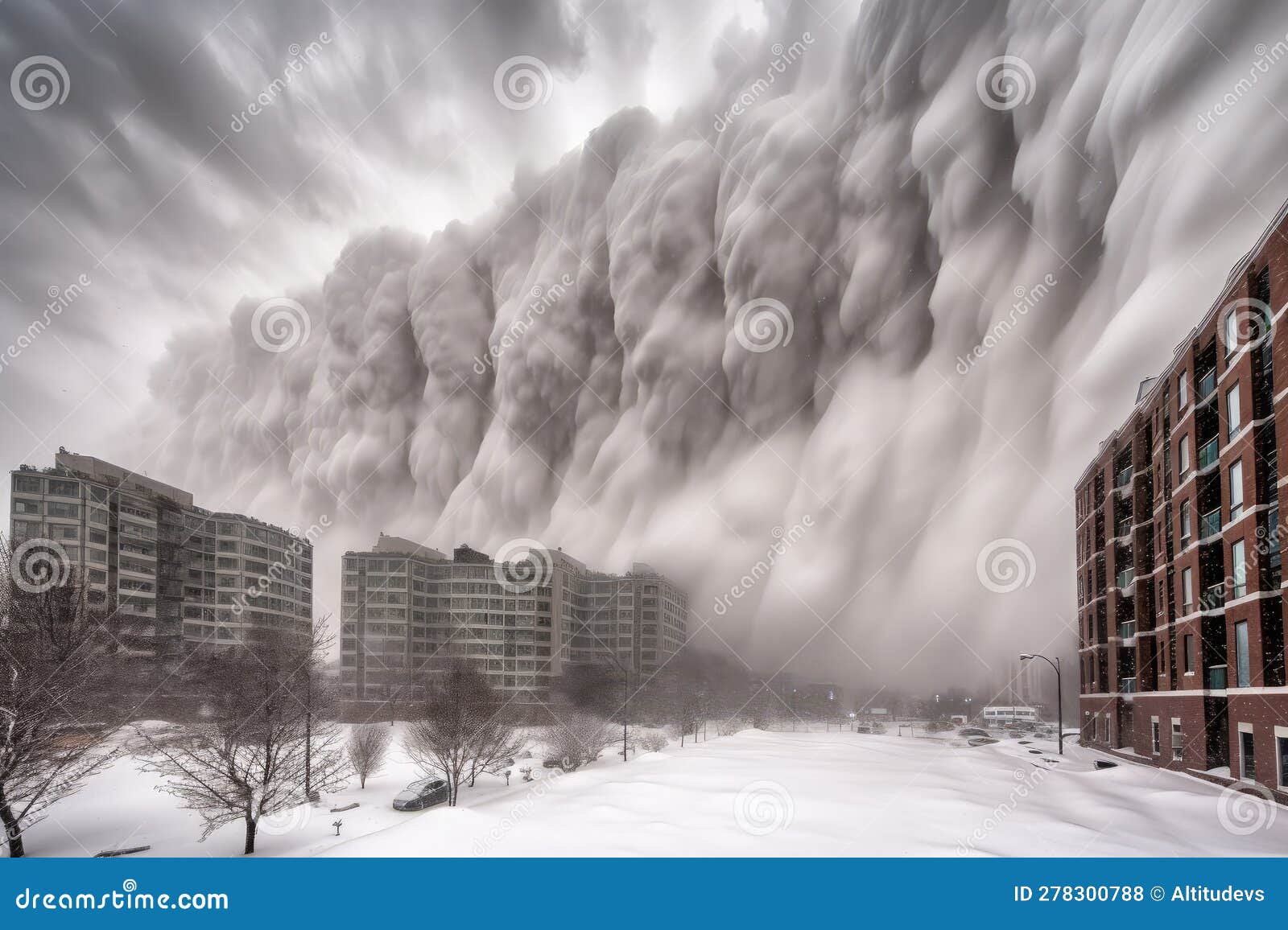 Massive Blizzard, with Clouds and Snow Visible in the Sky Stock ...