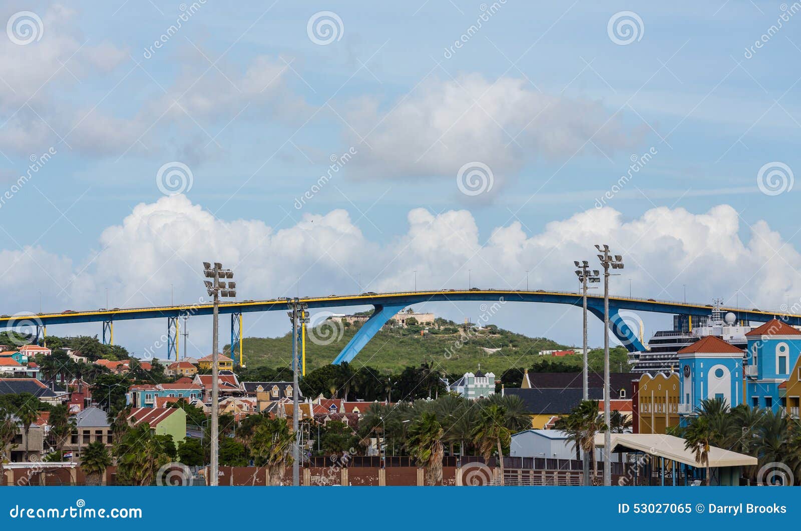 Massive Blue and Yellow Bridge Over Curacao Stock Image - Image of ...