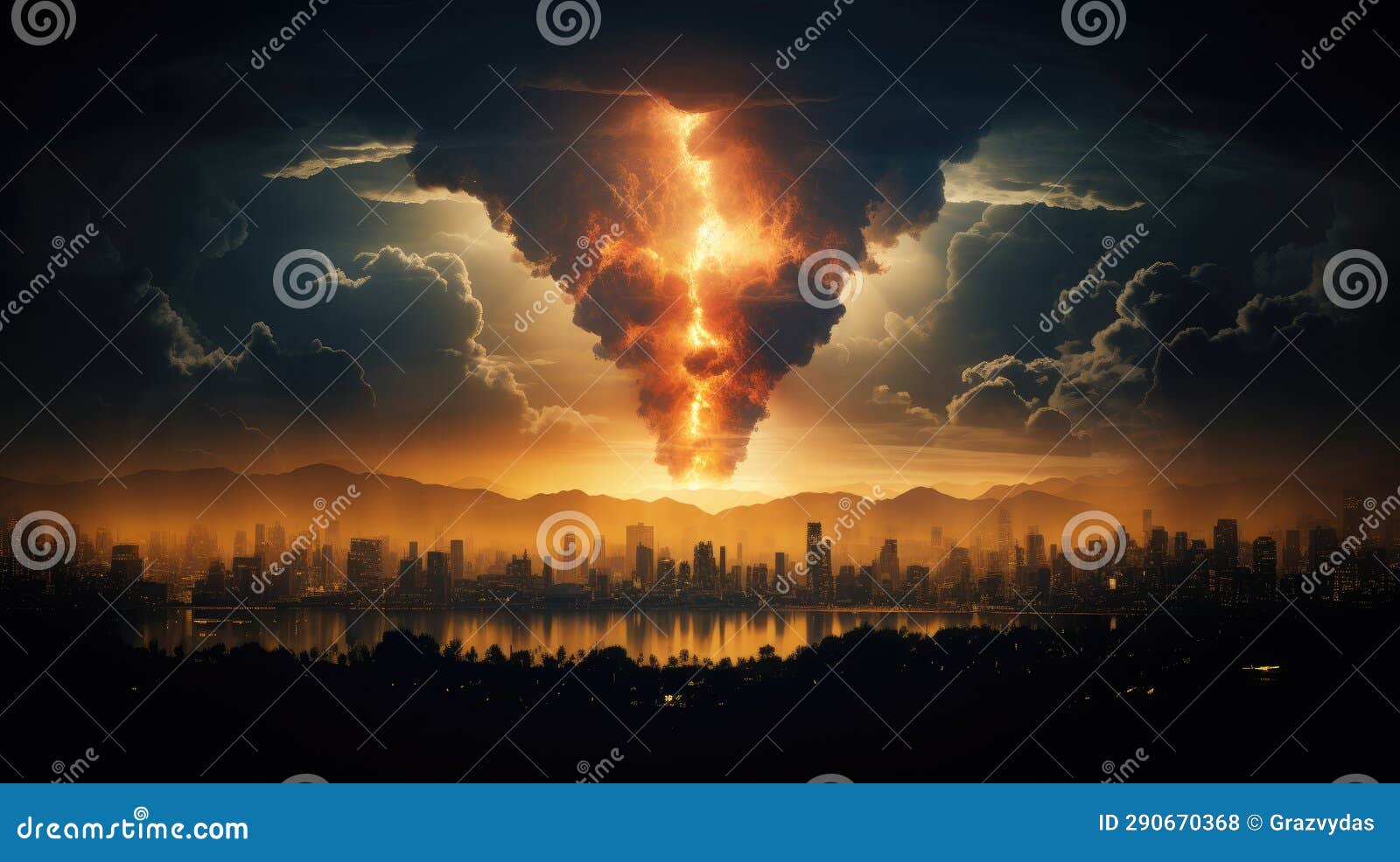 Massive Bomb Explosion in a Long Distance Over a Night City Stock ...