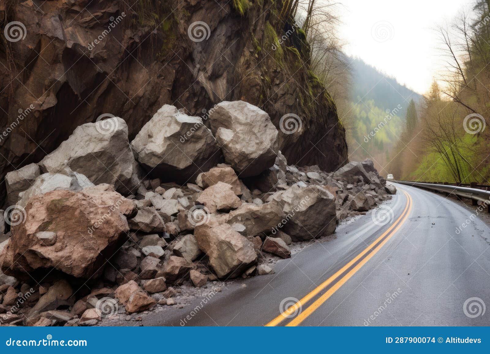 Massive Boulders Blocking Mountain Road Post-mudslide Stock ...